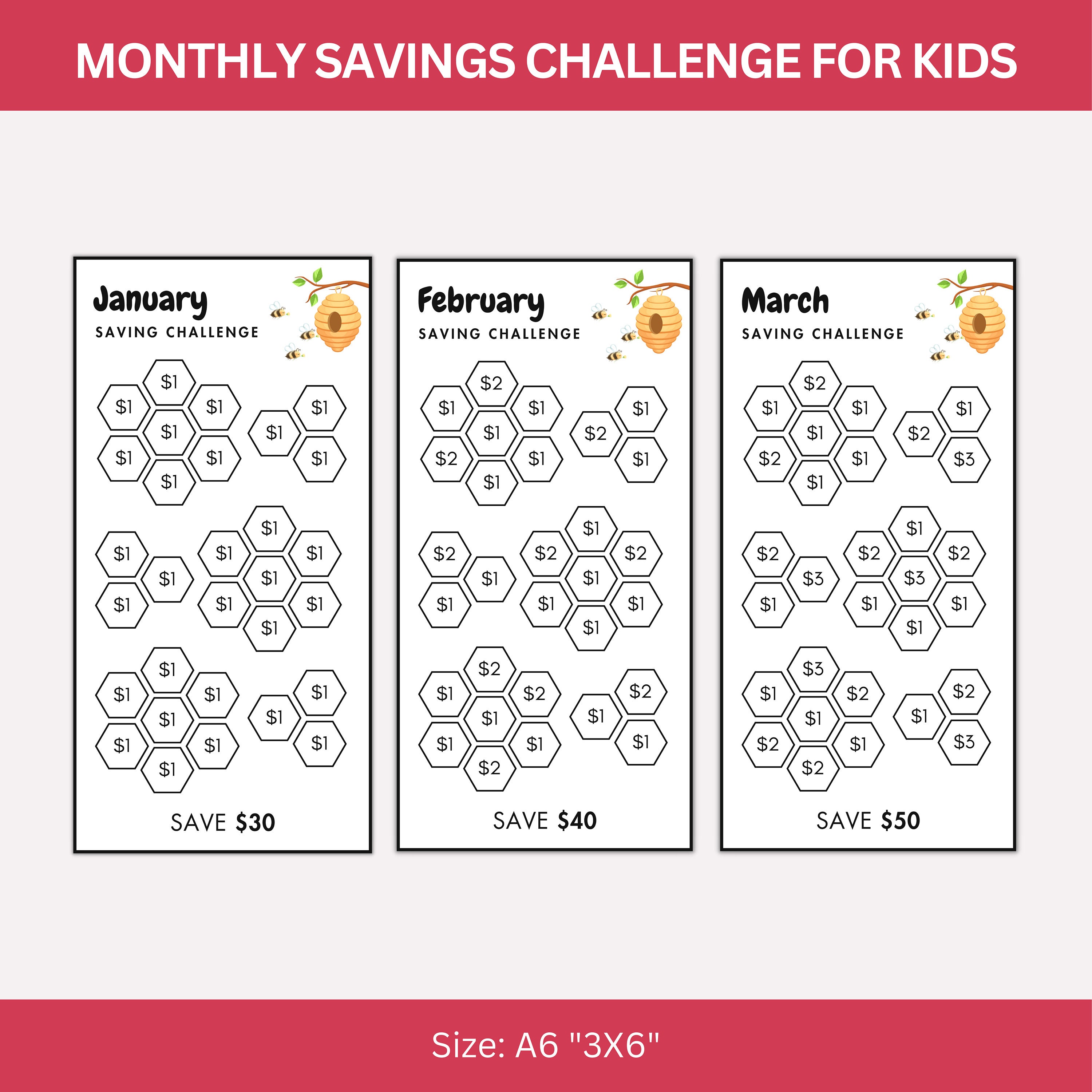 Monthly Kids Savings Challenge Printable, A6 Kid Mini Saving Challenges ...