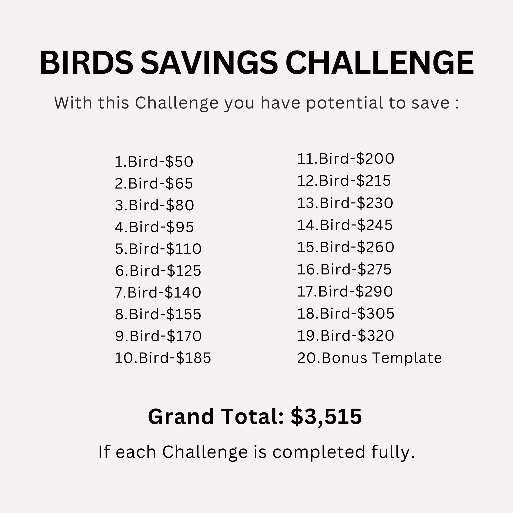 Parrots Saving Challenge Printable Bundle, Mini A6 Low Income Birds ...