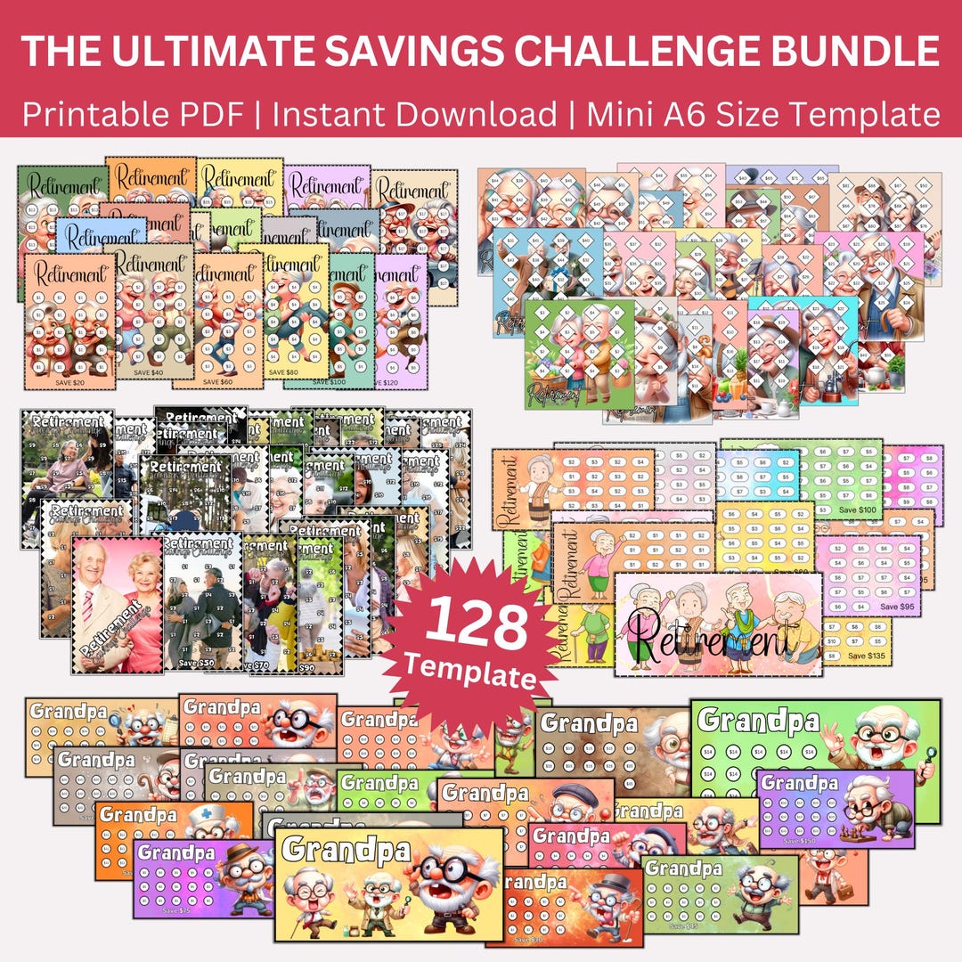 Ultimate Mega Grandpa & Grandma Retirement Savings Challenge Printable ...