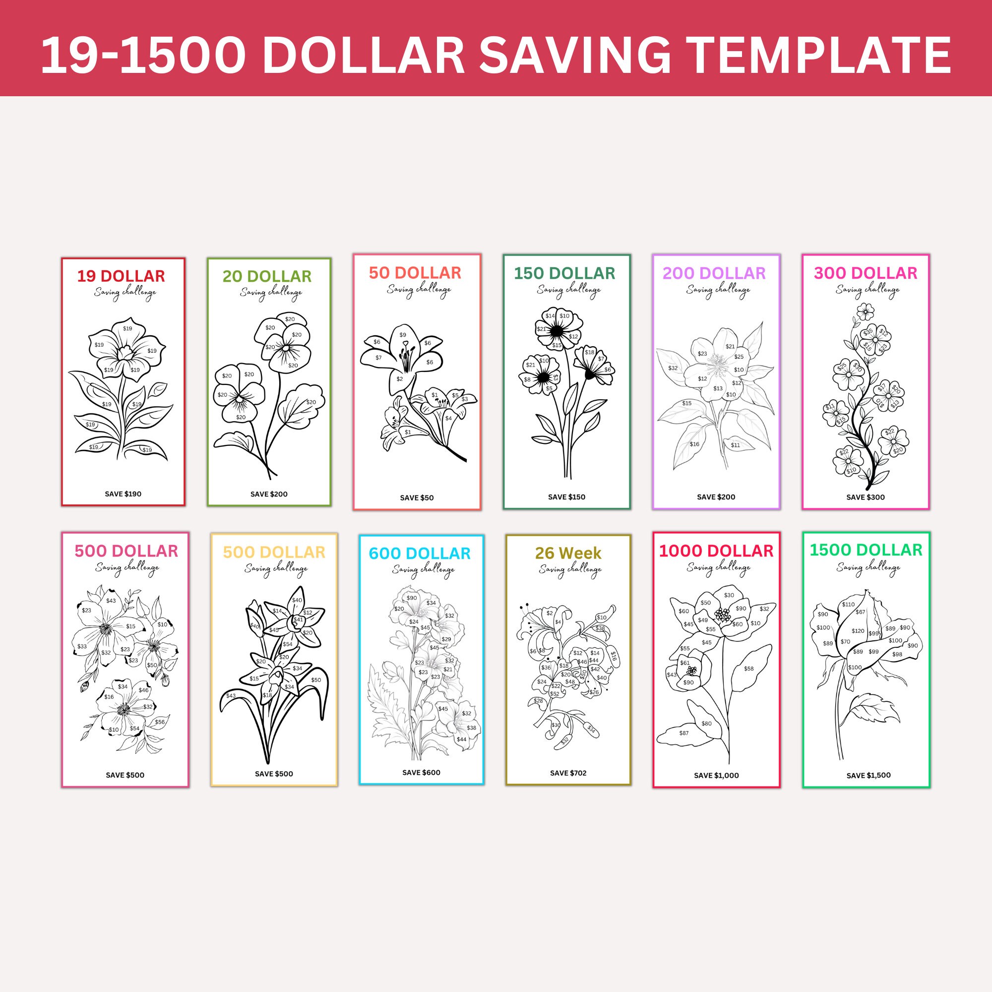 Maga Floral Coloring Savings Challenge Printable Bundle, Flower Saving ...