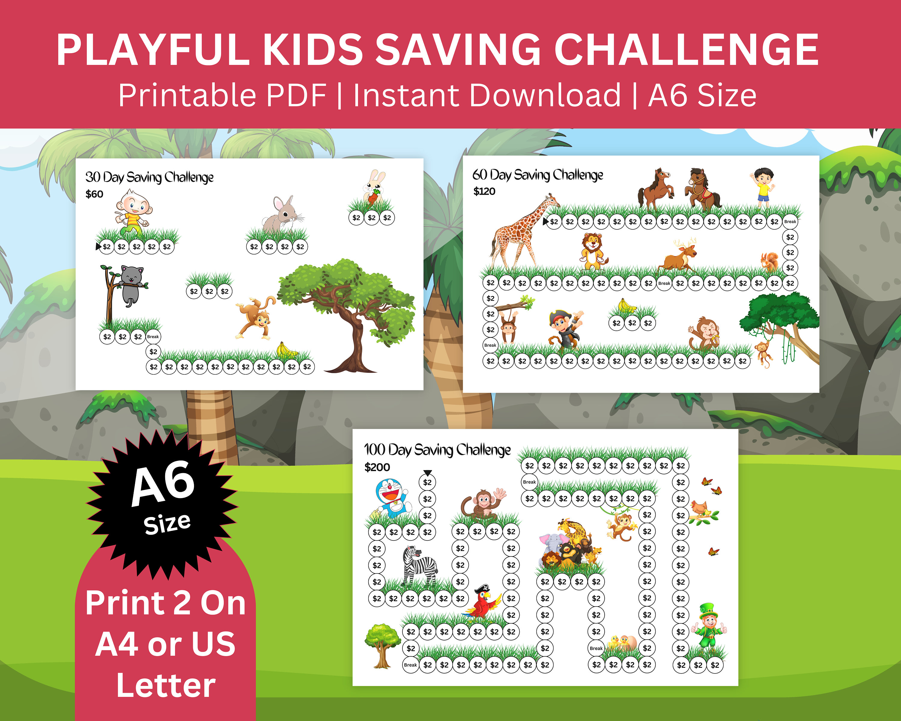 Kids Game Savings Challenge Printable Color Mini Fits A6 Kids - Etsy