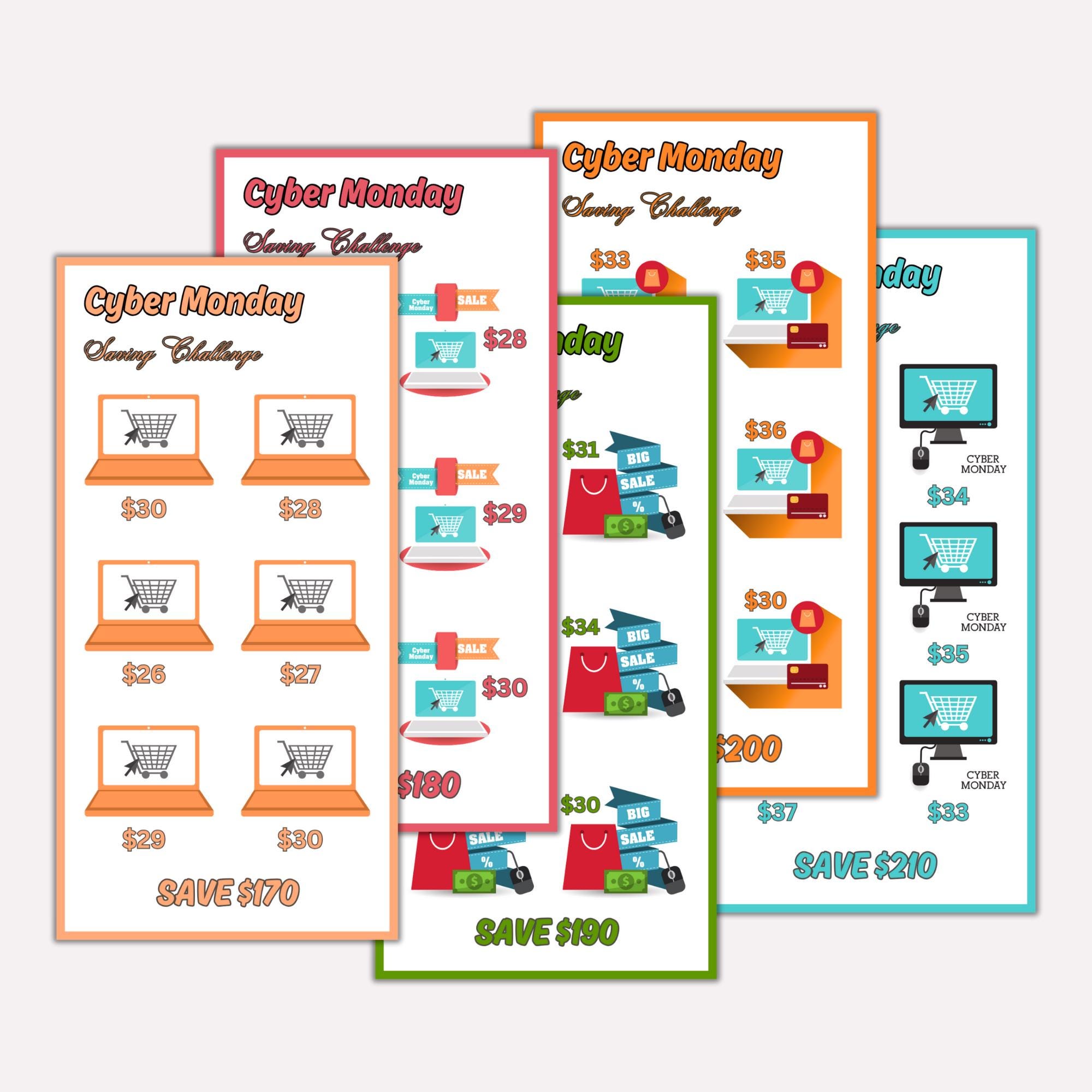 Cyber Monday Savings Challenge Printable, Mini A6 Cyber Monday Saving ...