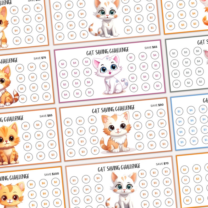 Cats Saving Challenge Printable, Mini Cat A6 Size Saving Challenge, Pow ...
