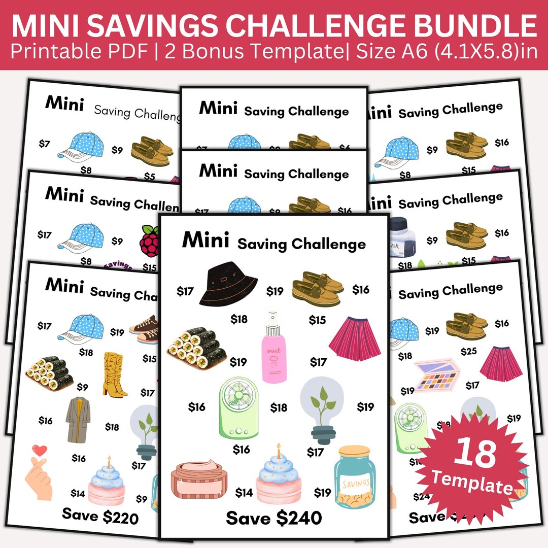 Mini Savings Challenge Bundle Printable, 100–400 Money Saving Tracker ...