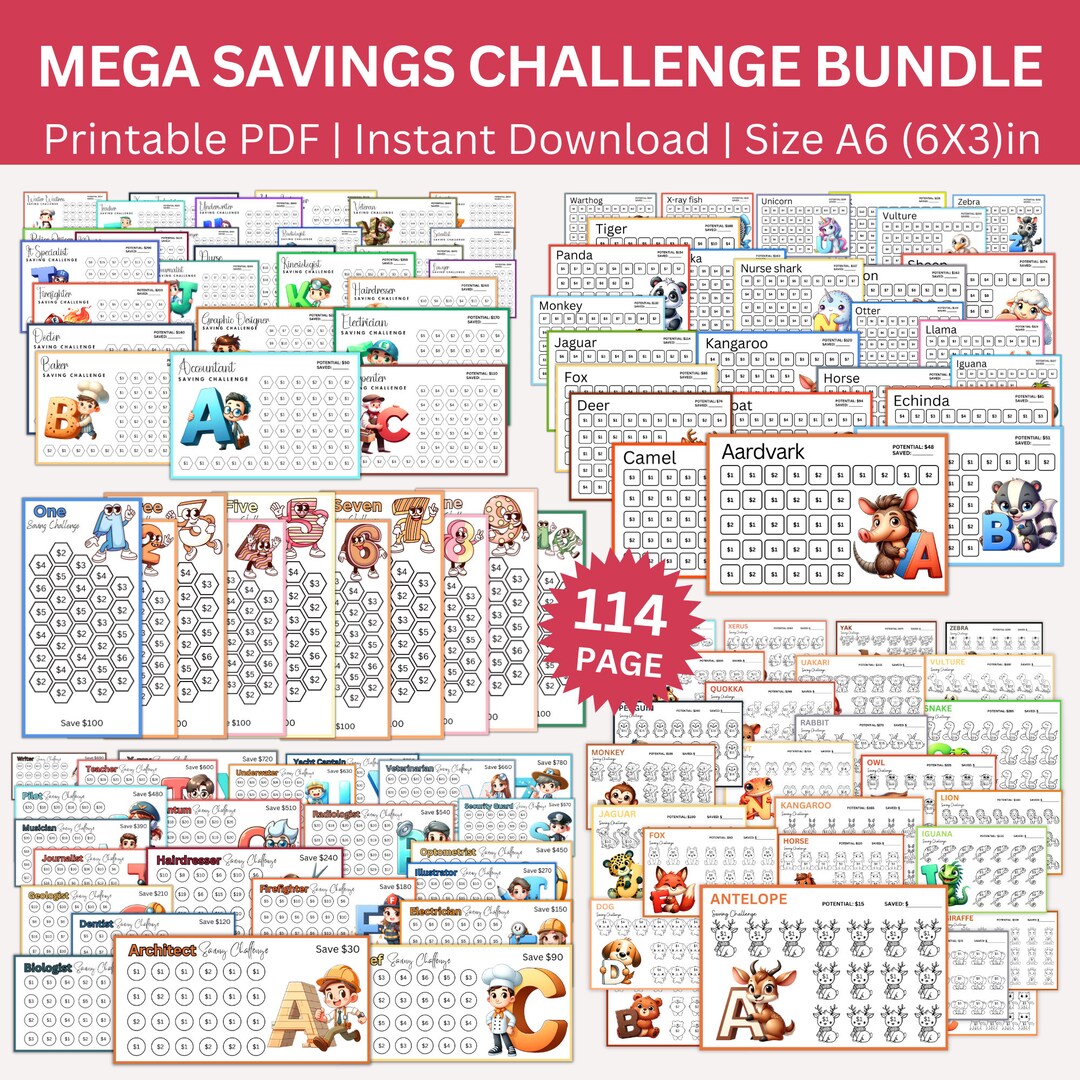Ultimate Savings Challenge Printable Bundle, Money Saving Tracker ...
