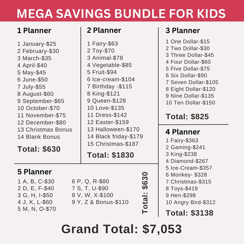 Kids Savings Challenge Printable Bundle, A6 Mini Kids Saving Challenge ...