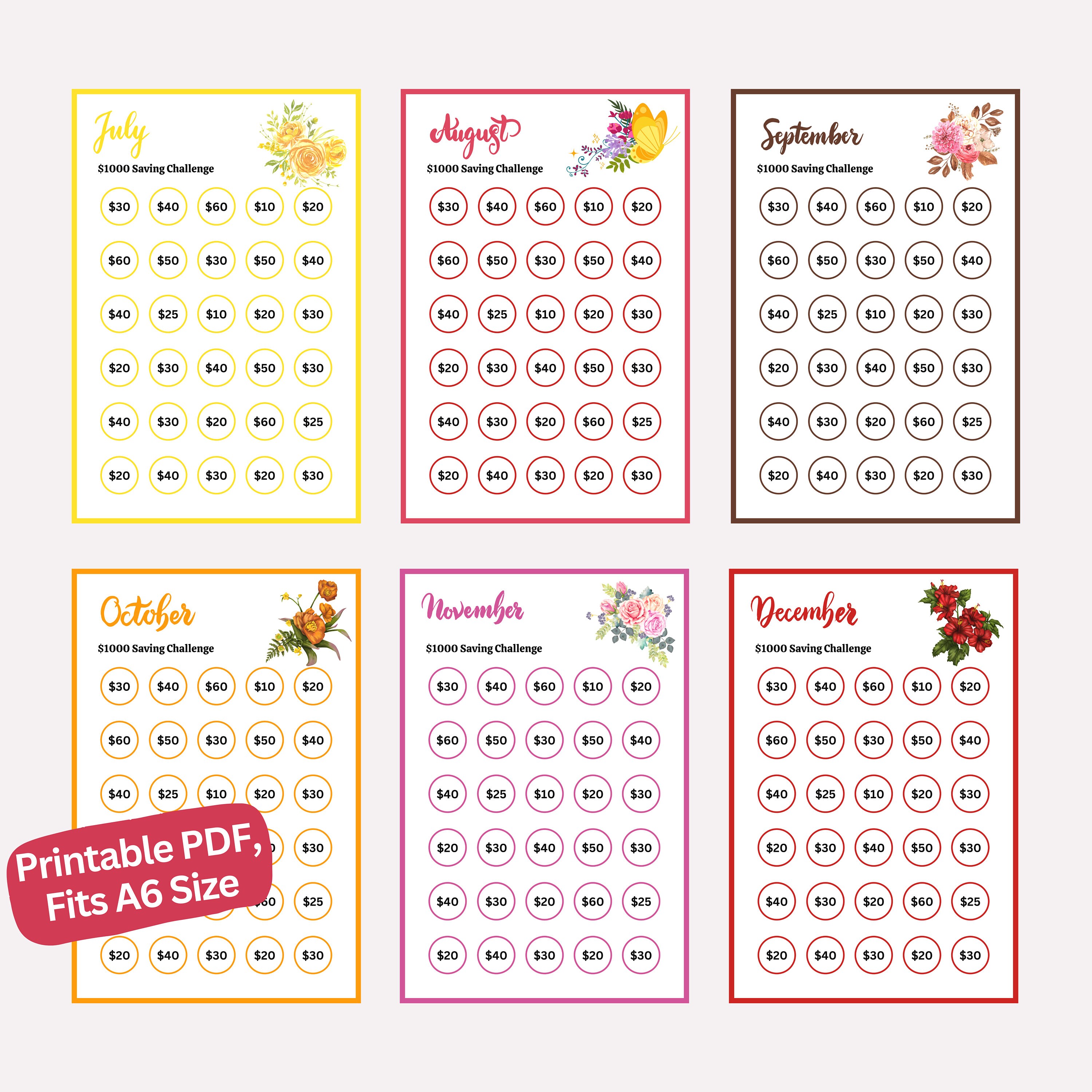 Monthly Savings Challenge Printable, 12 Month Color Saving Tracker ...