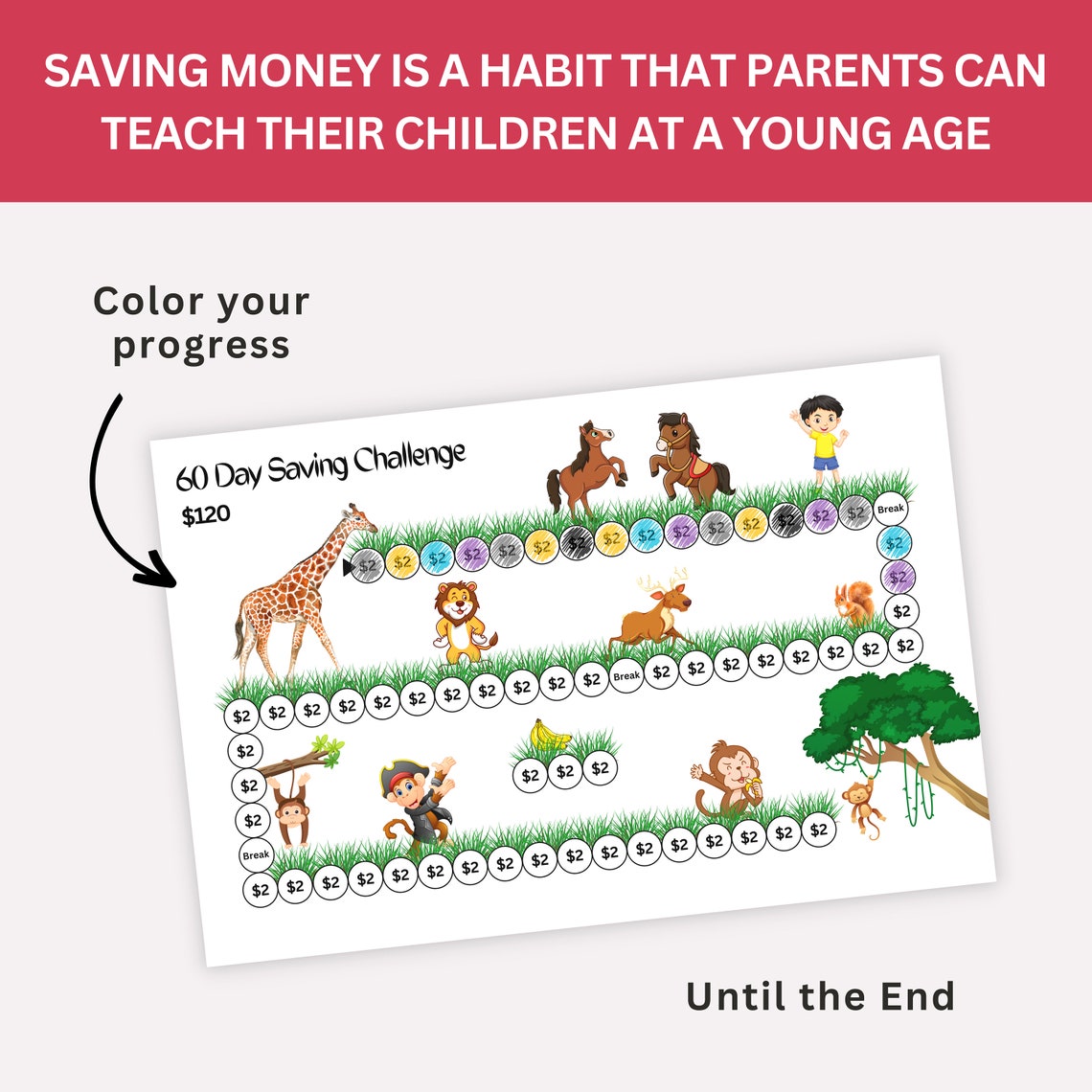 Kids Game Savings Challenge Printable, Color Mini Fits A6 Kids Saving ...