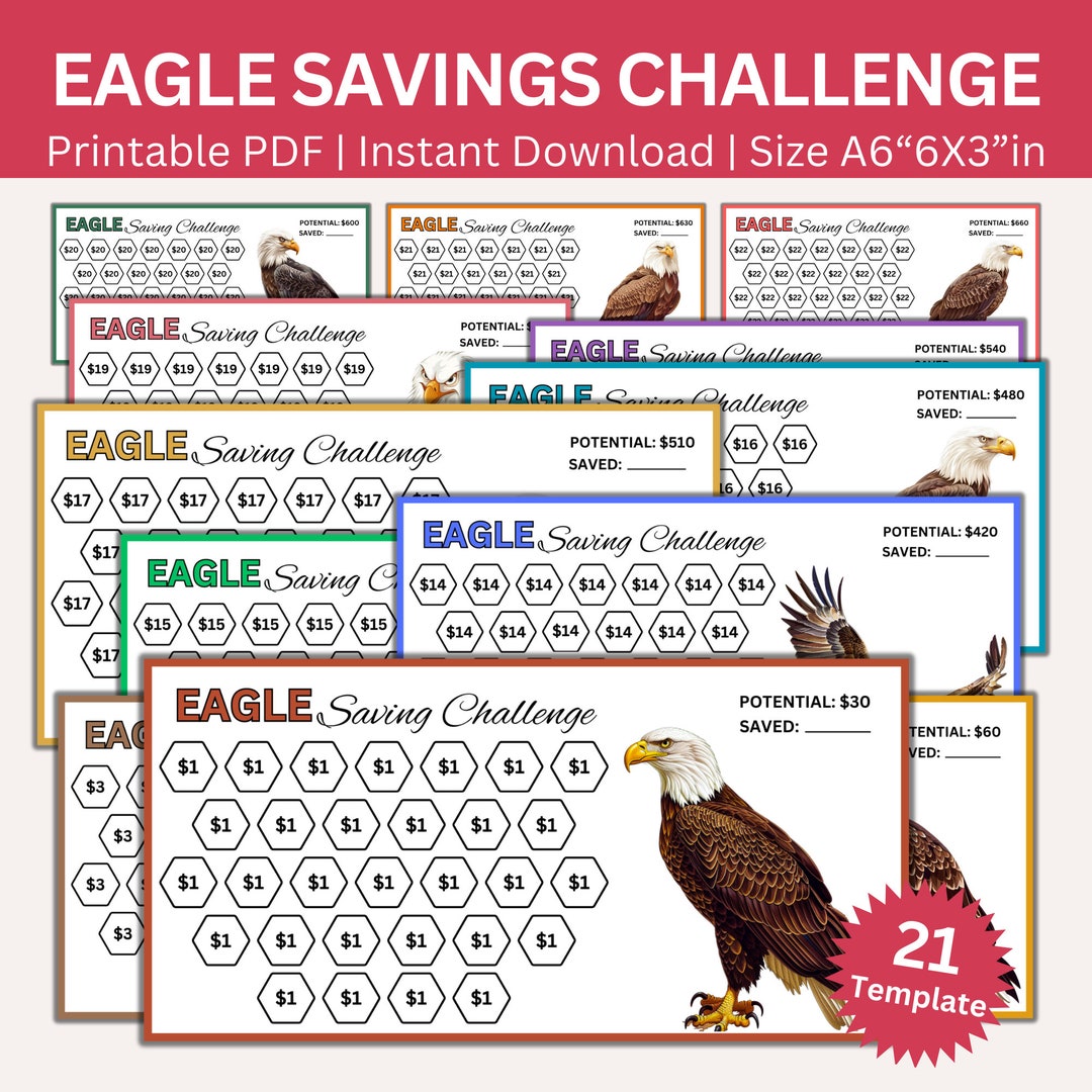 Eagle Savings Challenge Printable, Mini A6 Eagles Low Income Saving ...
