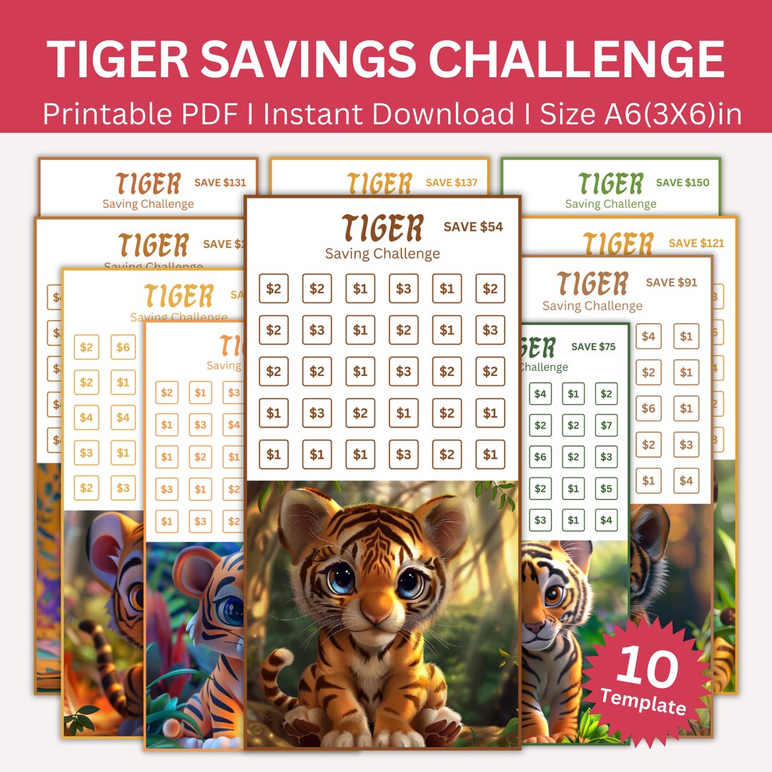 Tiger Savings Challenge Printable Bundle, Animal Saving Challenges ...