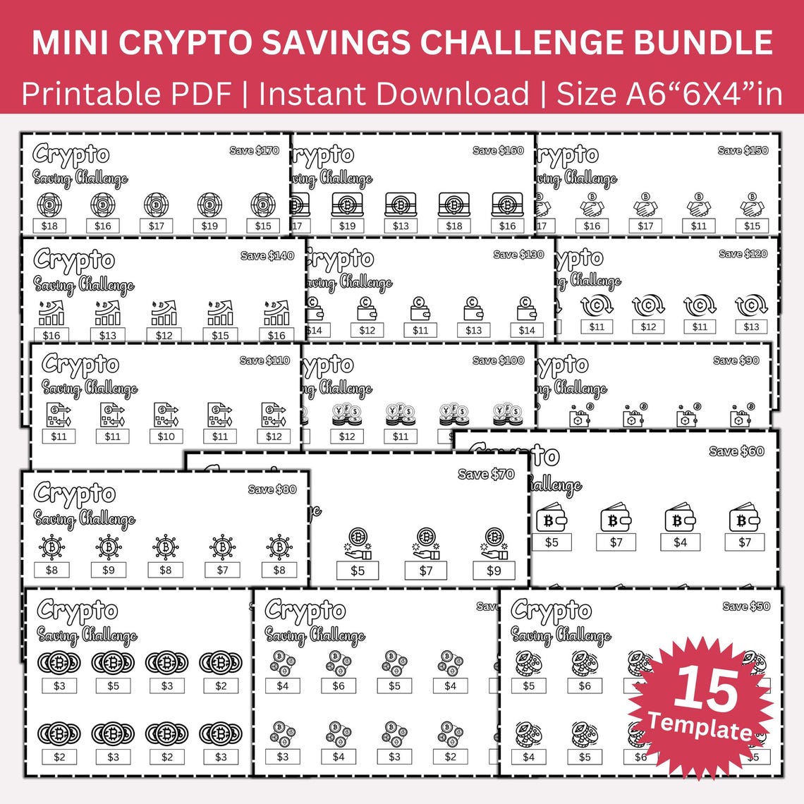 Crypto Savings Challenge Printable Bundle, Crypto Currency Saving ...