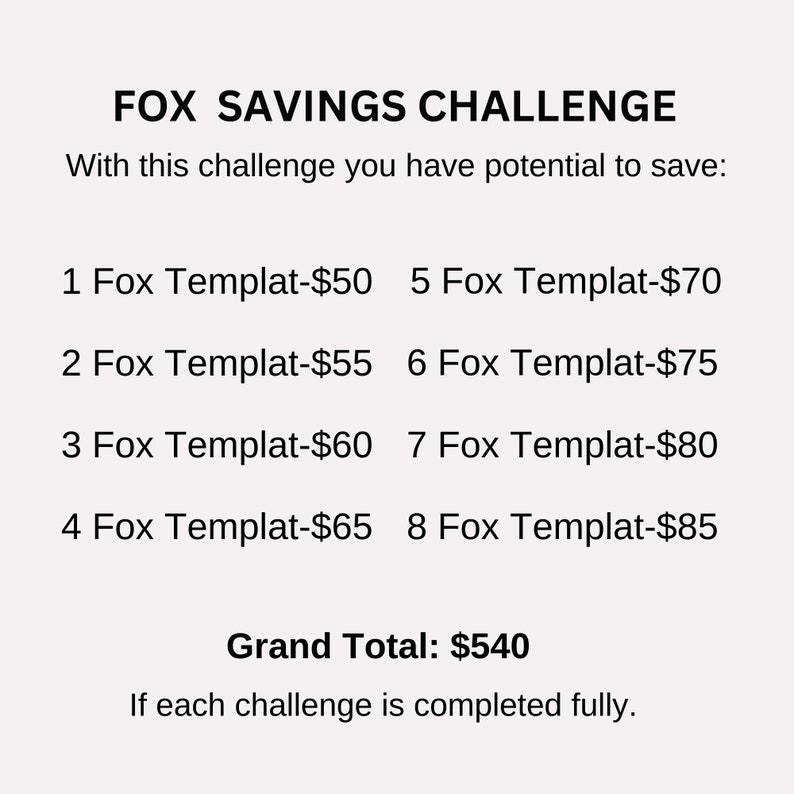 Fox Savings Challenge Printable, Mini A6 Fox Saving Challenges, Fox ...
