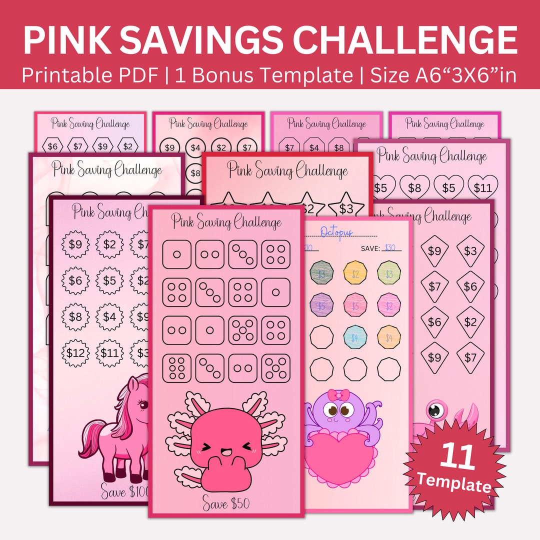 Pink Savings Challenge Printable, Mini A6 Pink Animal Saving Challenges ...