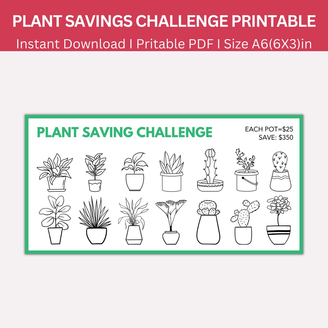 Plants Coloring Savings Challenge Printable, Garden Budget Saving ...
