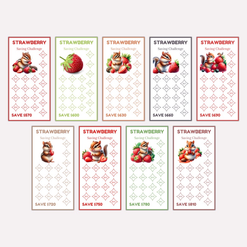 Mini A6 Strawberry Savings Challenge Printable Bundle, Strawberry ...