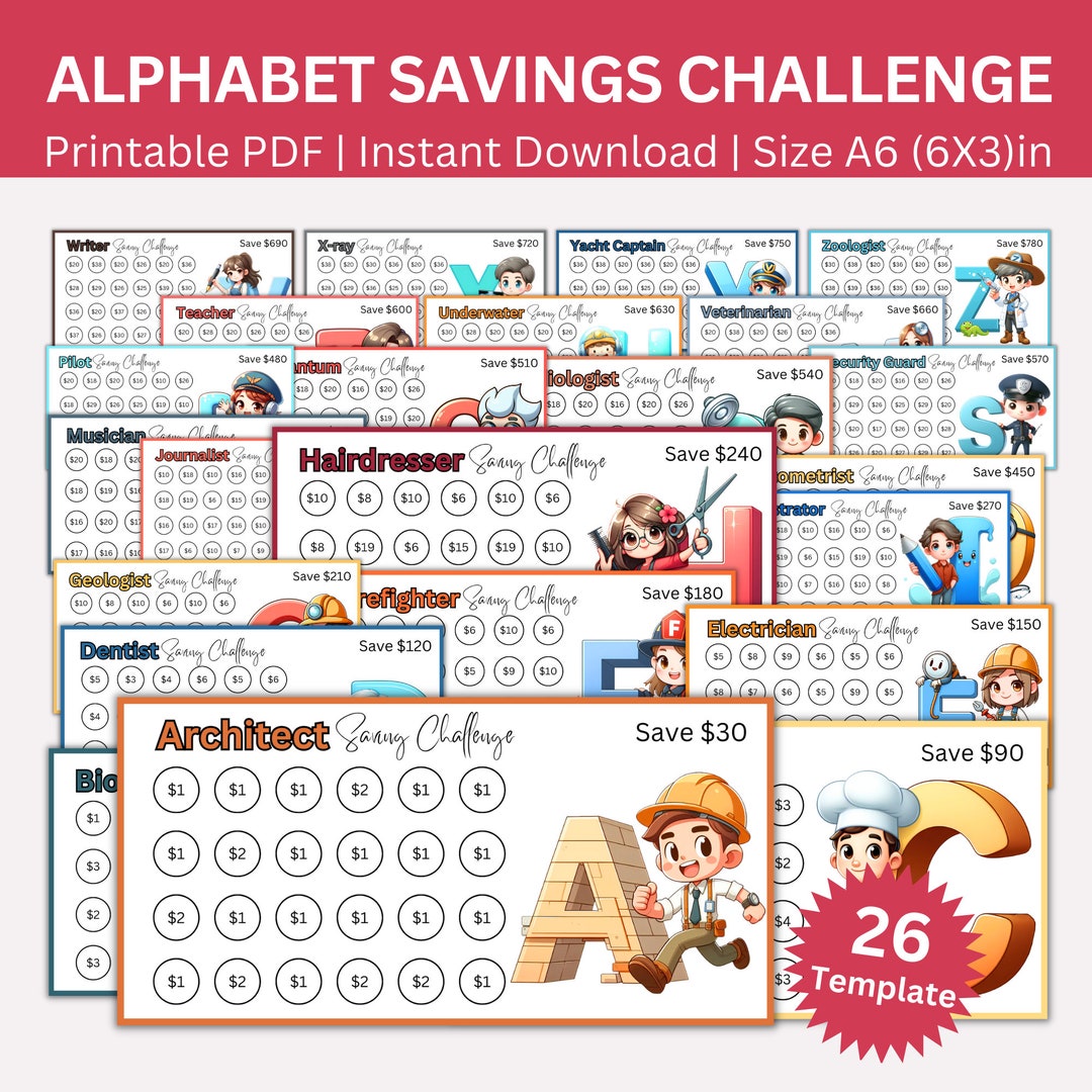 Alphabet Low Income Savings Challenge Printable, Alphabet Saving ...