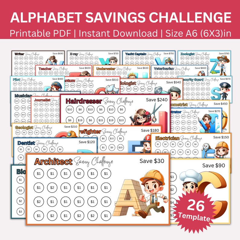 Alphabet Low Income Savings Challenge Printable, Alphabet Saving ...