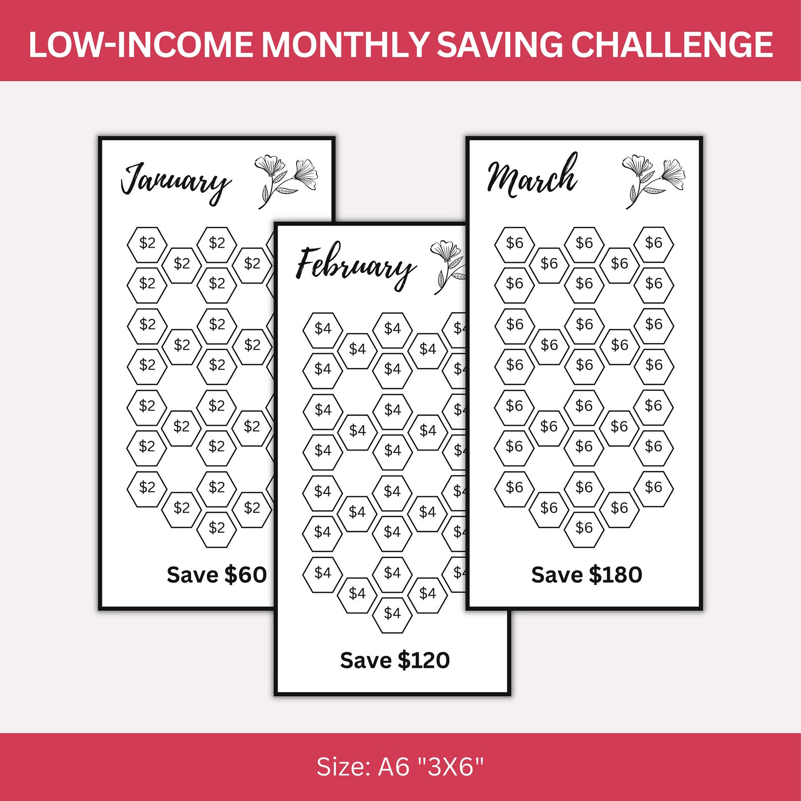 Monthly Low Income Saving Challenge Printable, Mini A6 Saving Challenge ...