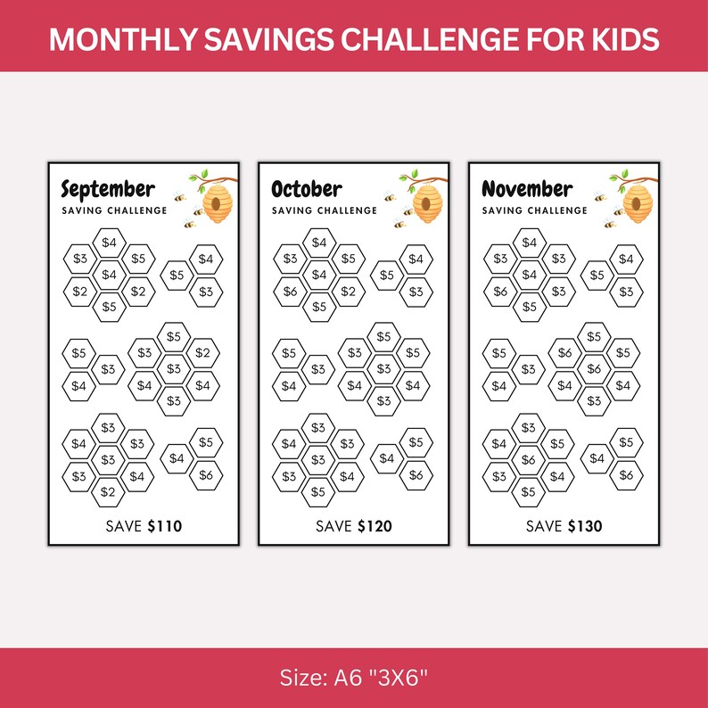 Monthly Kids Savings Challenge Printable, A6 Kid Mini Saving Challenges ...