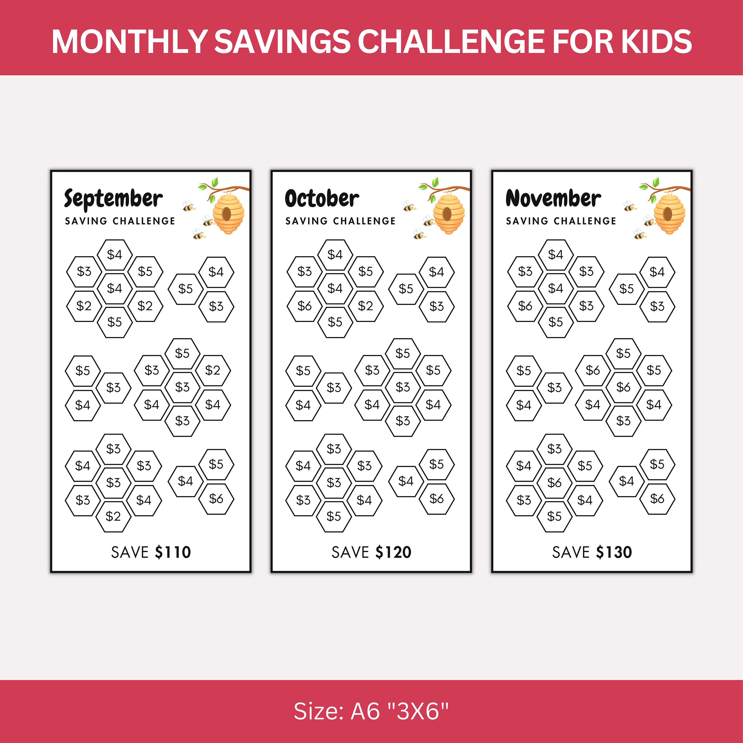 Monthly Kids Savings Challenge Printable, A6 Kid Mini Saving Challenges ...