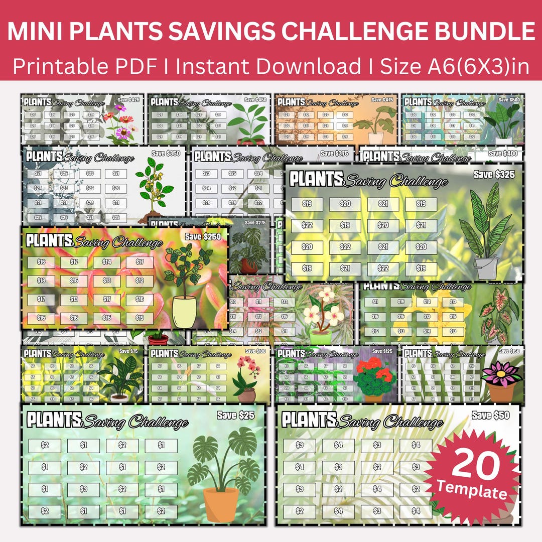 Mini Plants Savings Challenges Printable Bundle, Low-income Garden ...