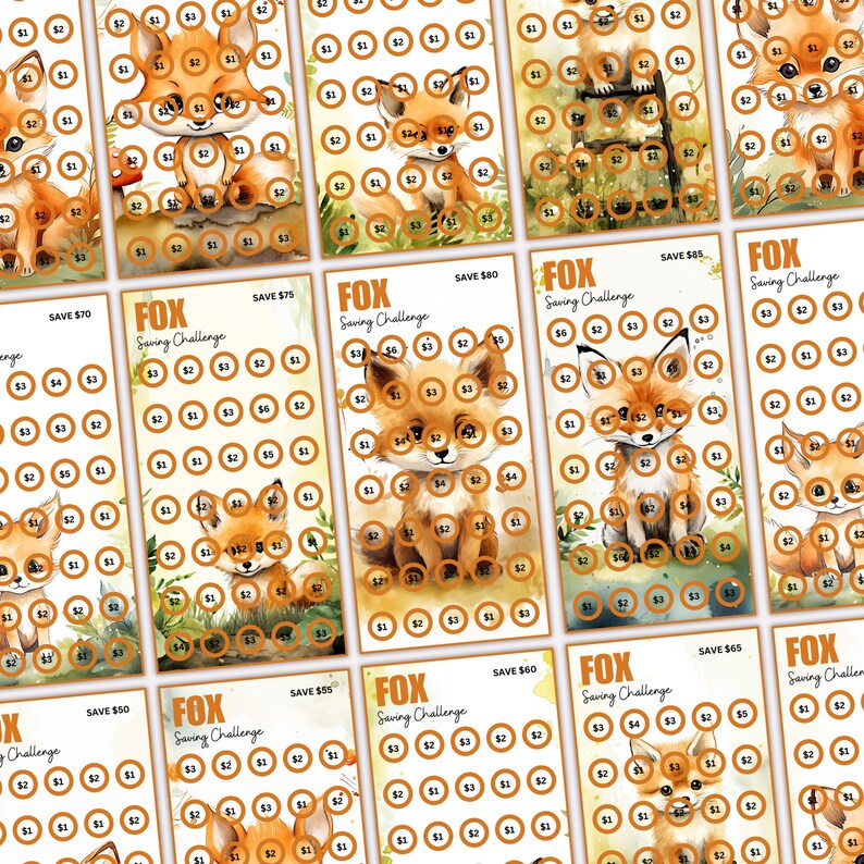 Fox Savings Challenge Printable, Mini A6 Fox Saving Challenges, Fox ...