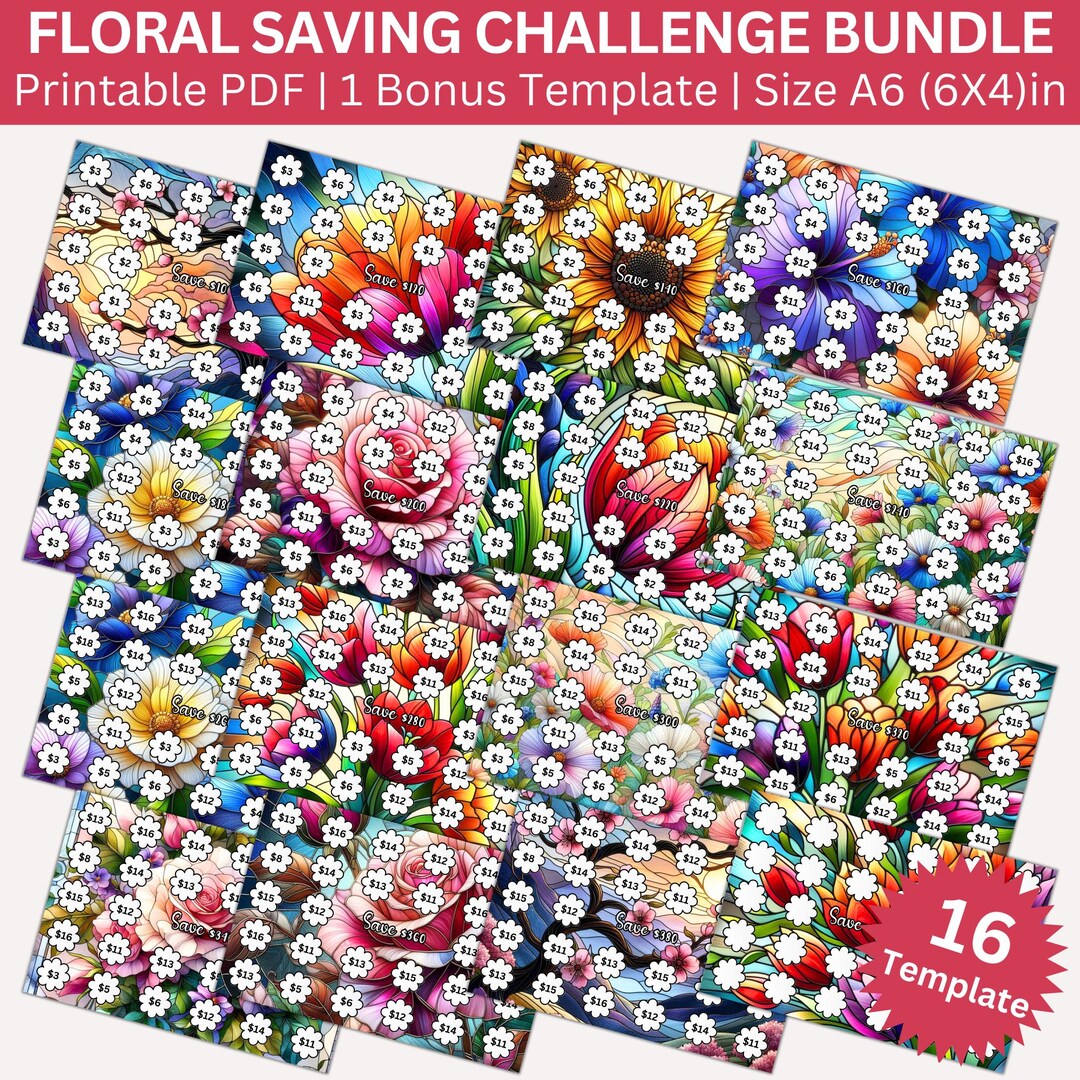Floral Savings Challenge Printable Bundle, Flower Saving Envelope ...