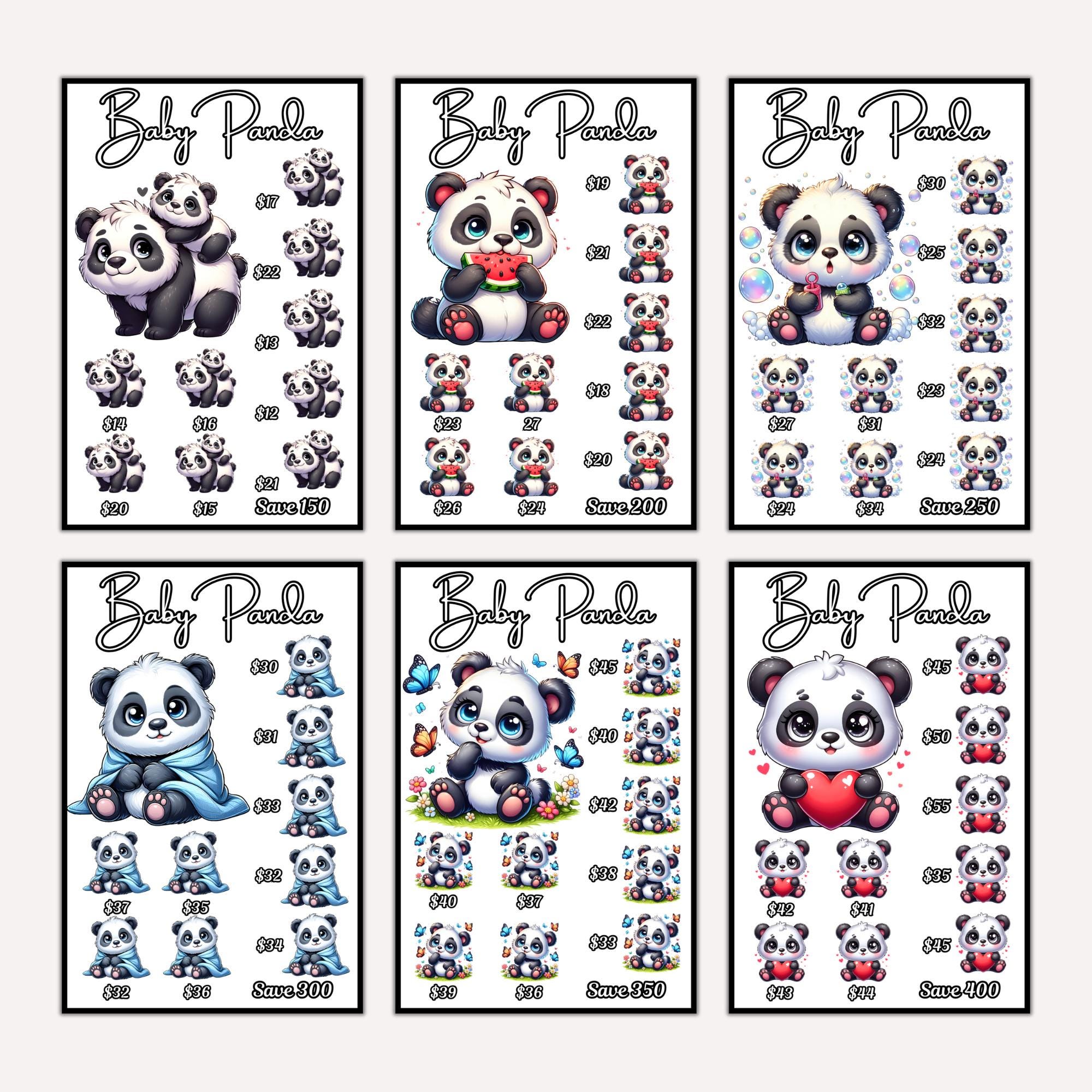 Cute Baby Panda Savings Challenge Printable Bundle, Mini A6 Panda ...