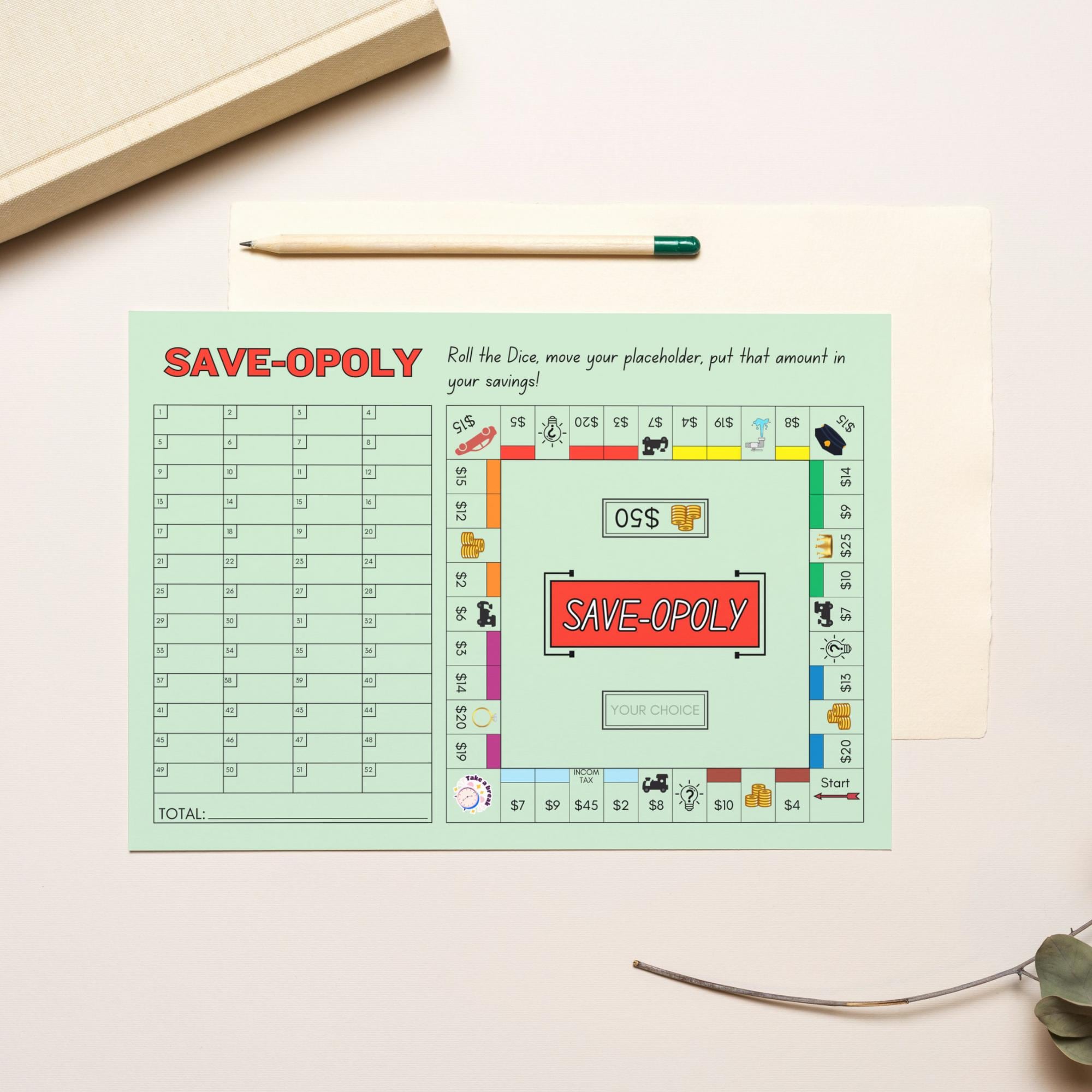 Saveopoly Savings Challenge Printable, Gaming Savings Tracker, Save ...