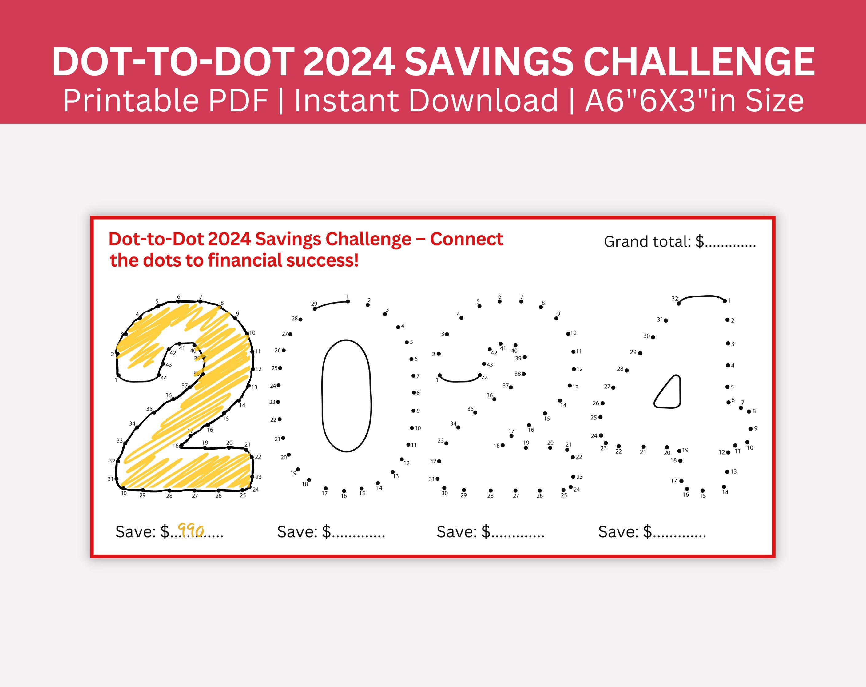 2024 Saving Challenge Printable, 2024 Money Saving Tracker , Mini Dot ...