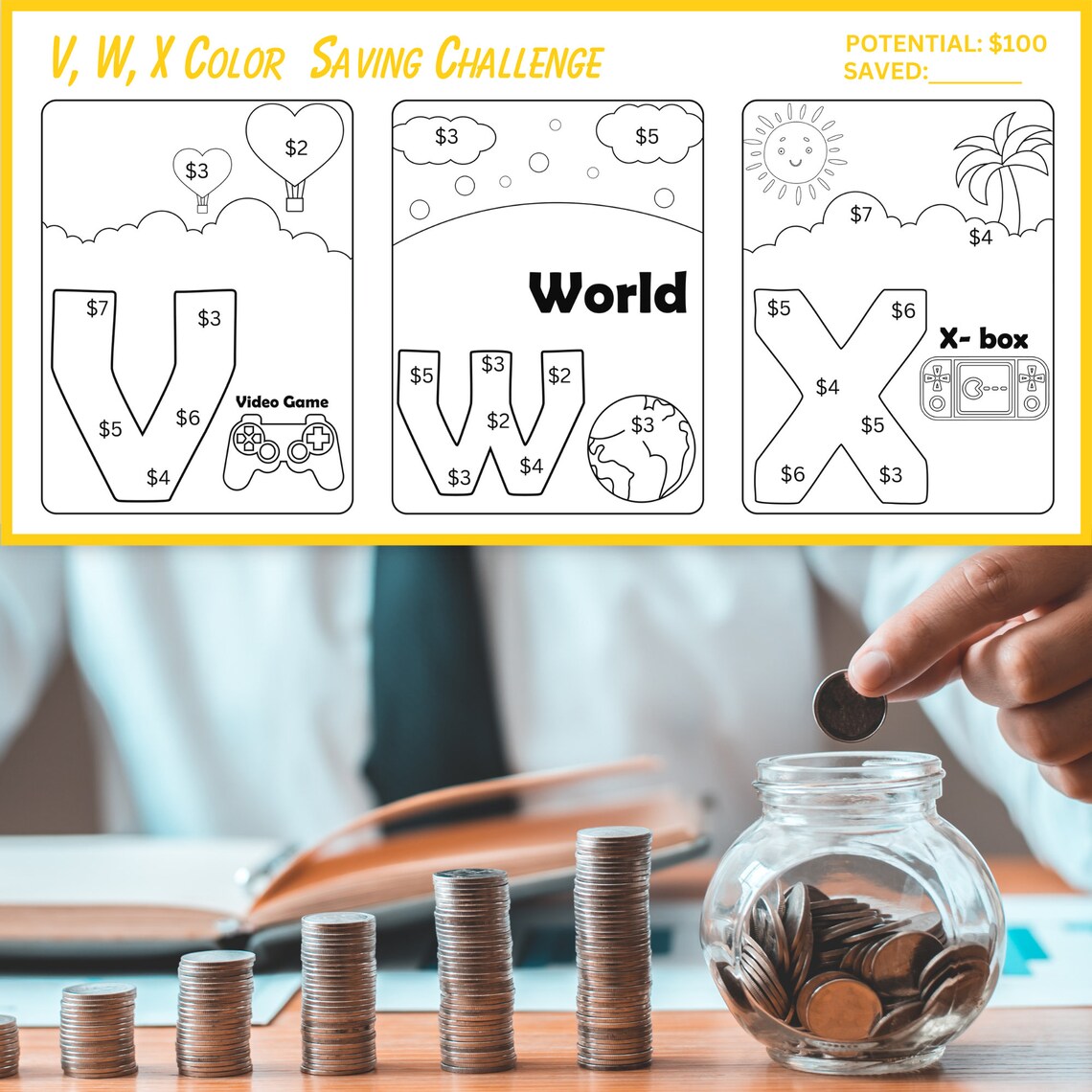 Kids Alphabet Savings Challenge Printable, Saving Challenges Bundle, A6 ...