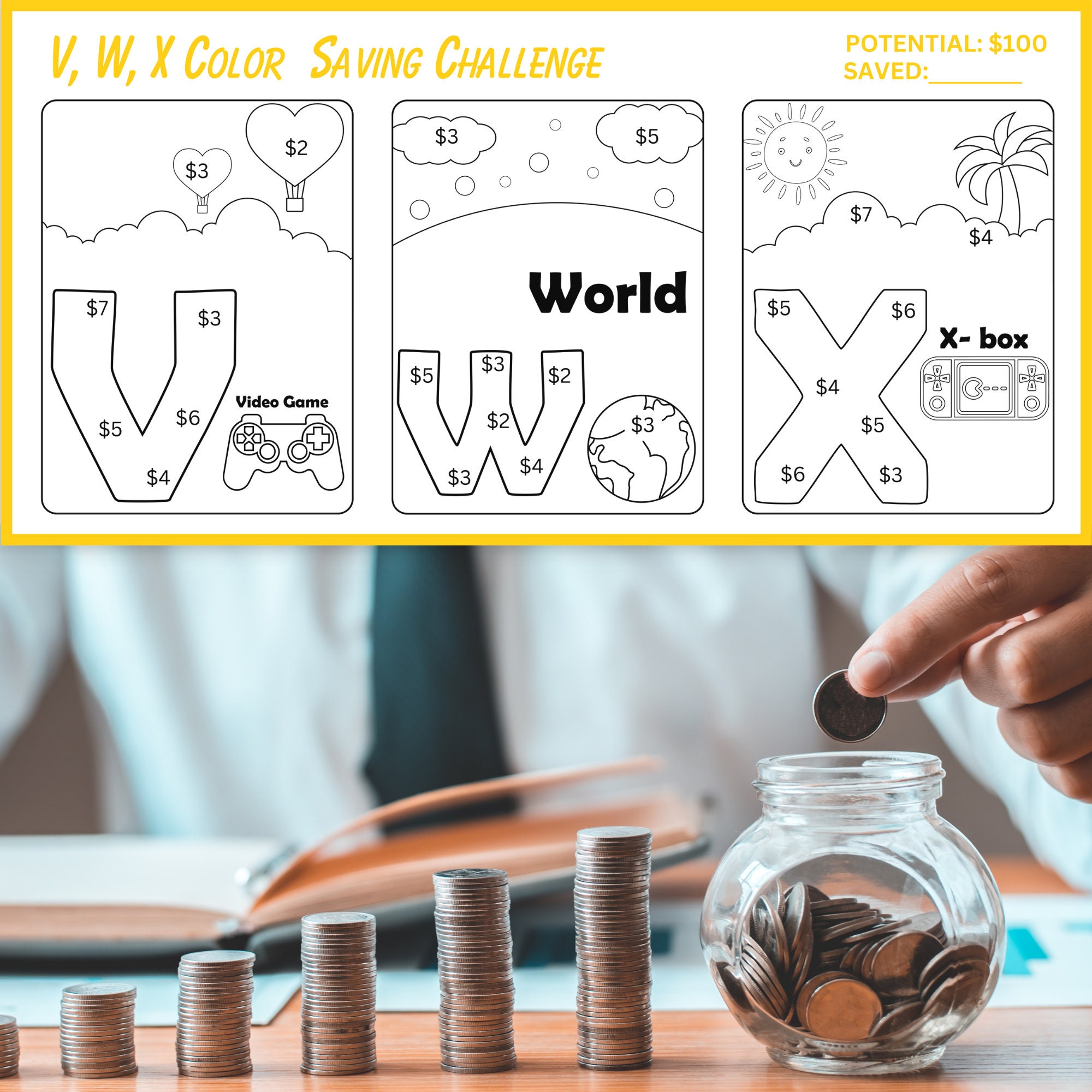 Kids Alphabet Savings Challenge Printable, Saving Challenges Bundle, A6 ...