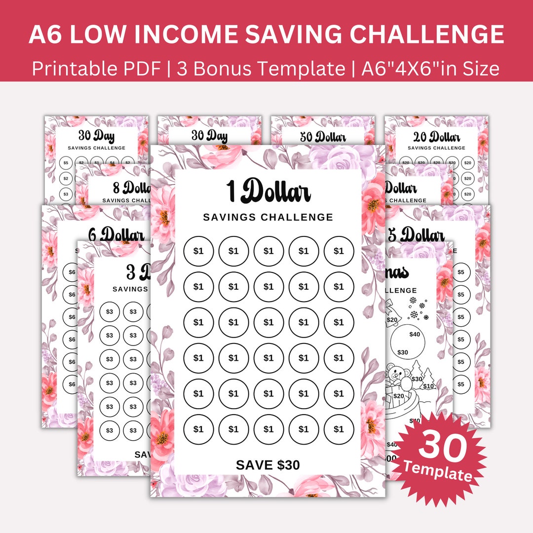 Low Income Savings Challenge Printable, Saving Challenge Bundle, A6 ...