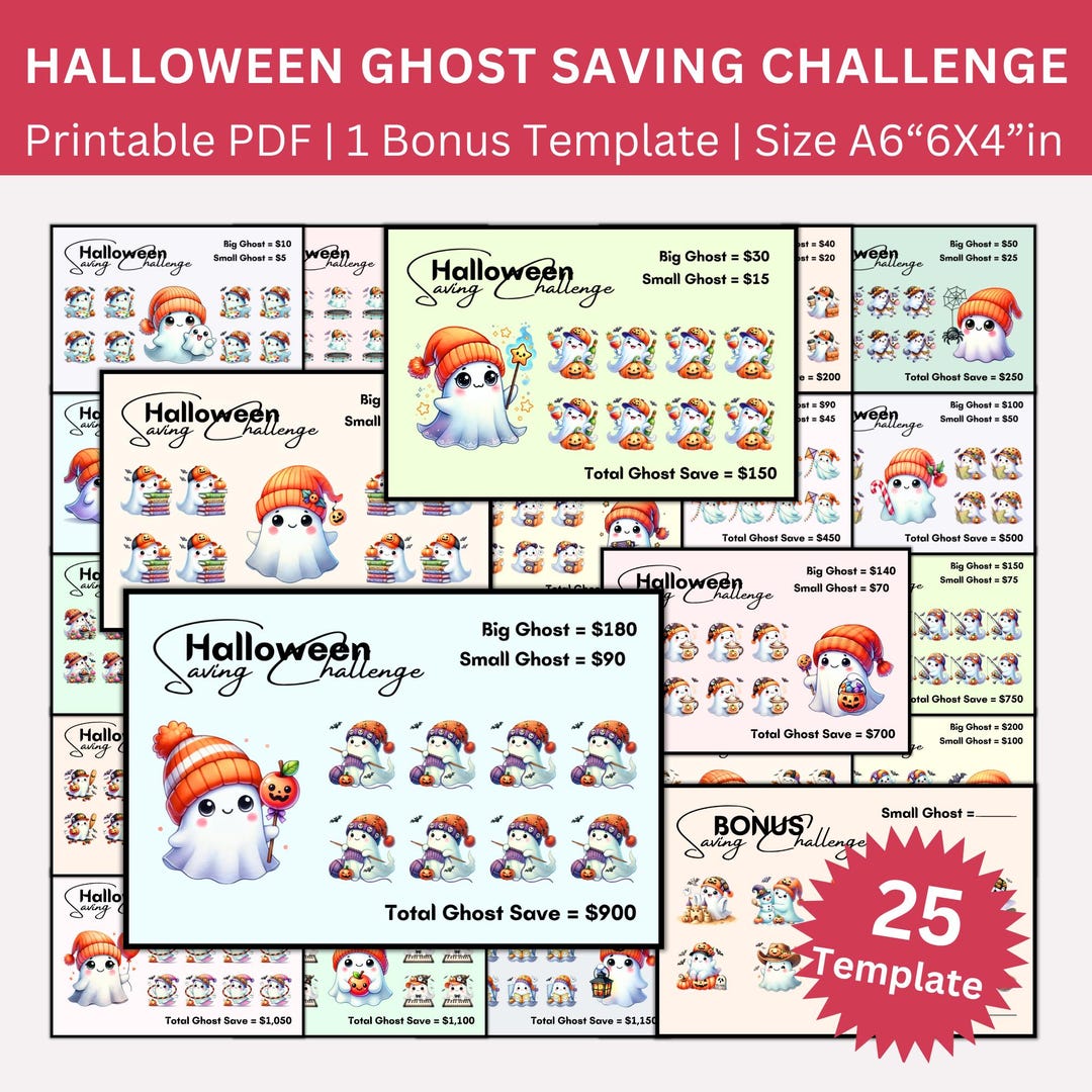 Cute Ghost Halloween Savings Challenge Printable, Low Income Spooky ...