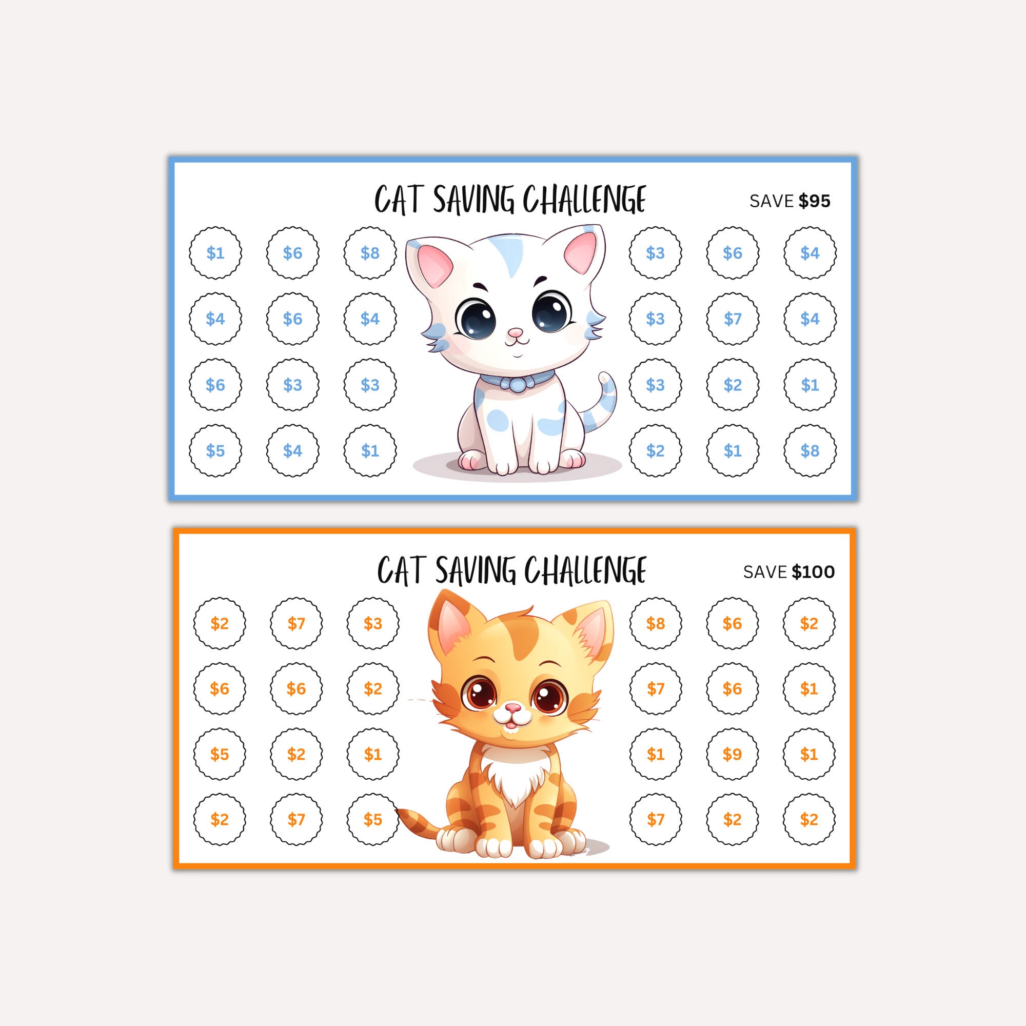 Cats Saving Challenge Printable, Mini Cat A6 Size Saving Challenge, Pow ...