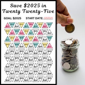 2025 Savings Challenge Printable, Save 2025 in 2025, 2025 Saving ...