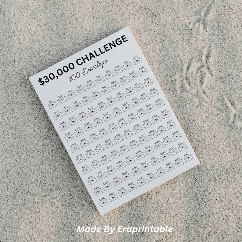 30K 100 Envelope Challenge Printable, 30,000 Saving Tracker, 30K ...