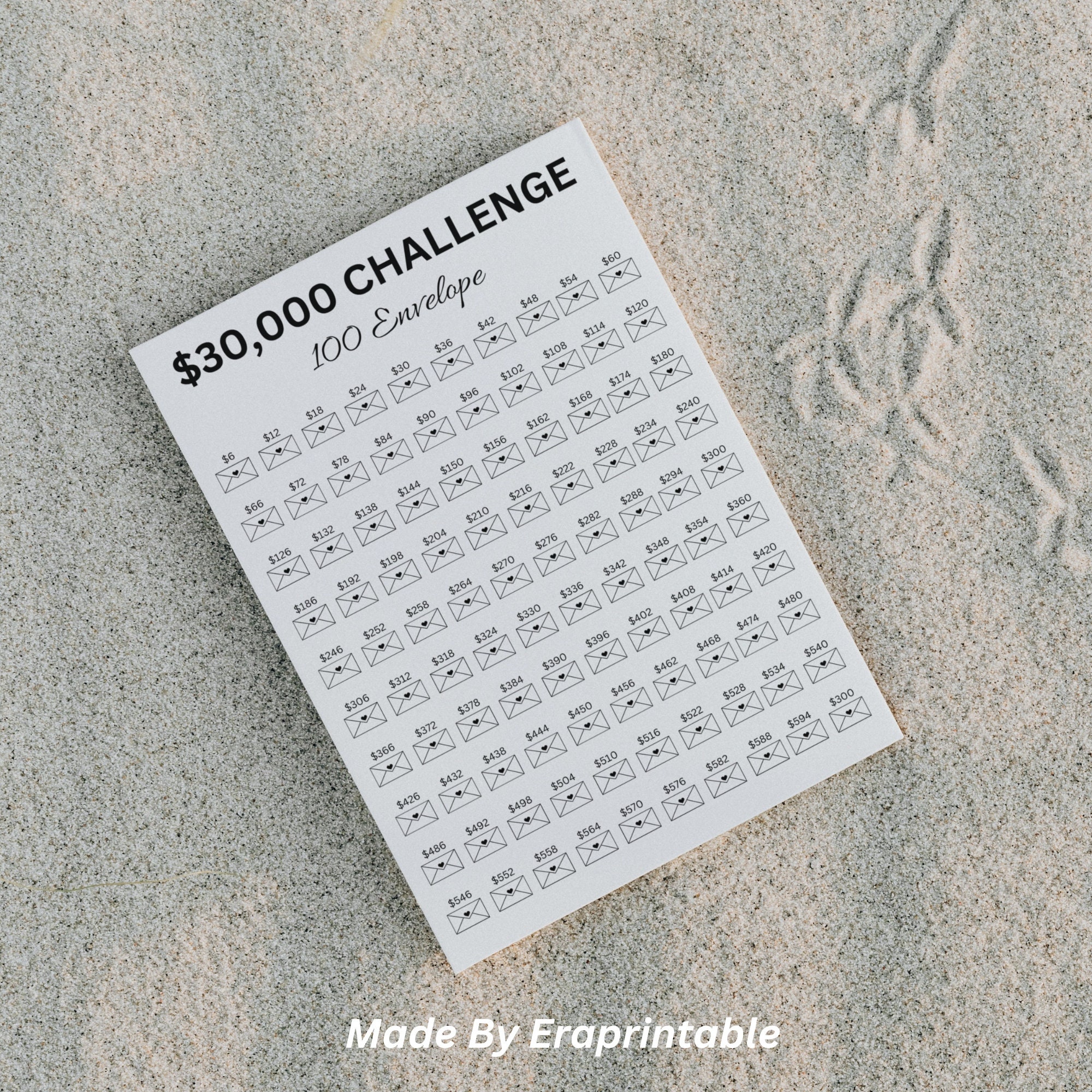 30K 100 Envelope Challenge Printable, 30,000 Saving Tracker, 30K ...