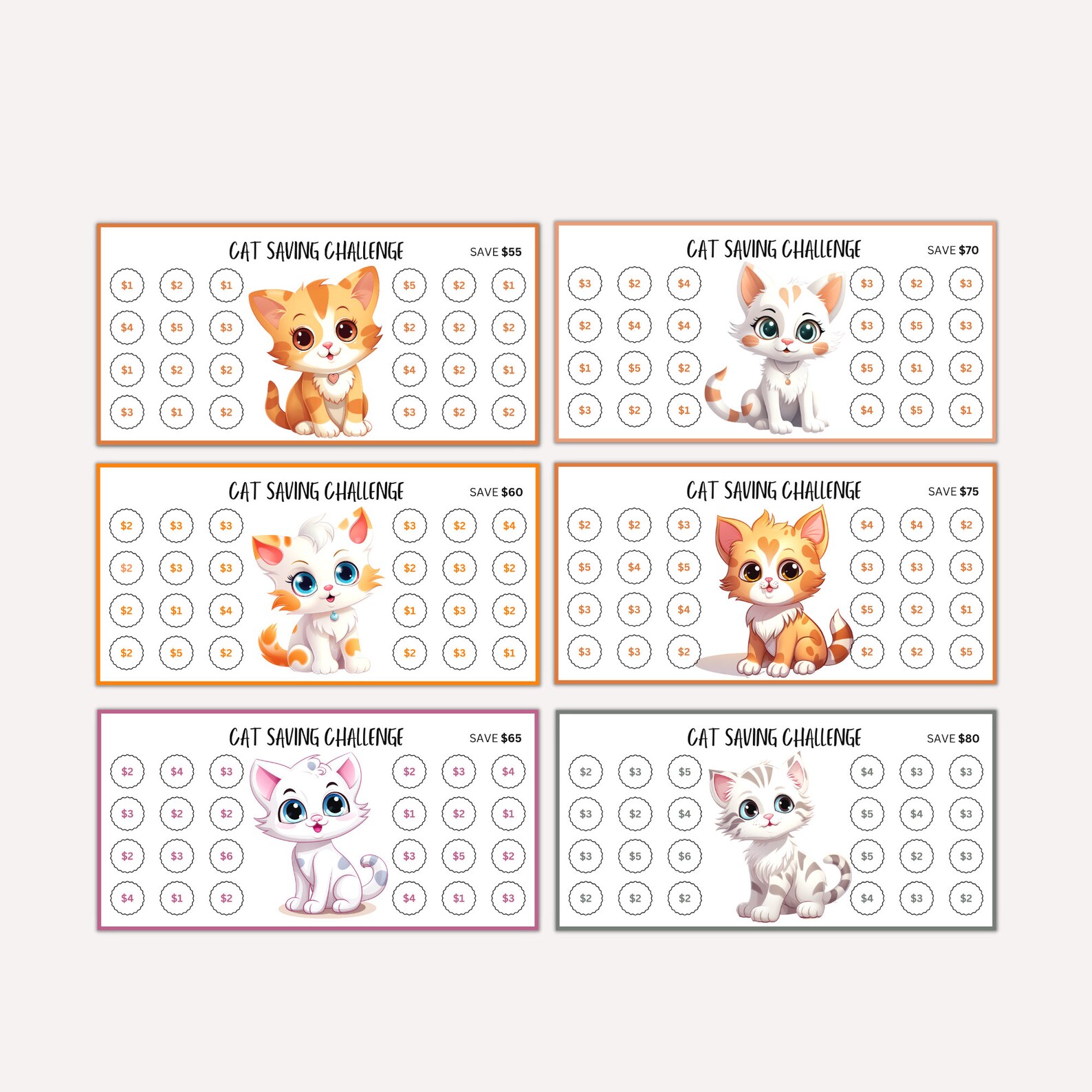 Cats Saving Challenge Printable, Mini Cat A6 Size Saving Challenge, Pow ...