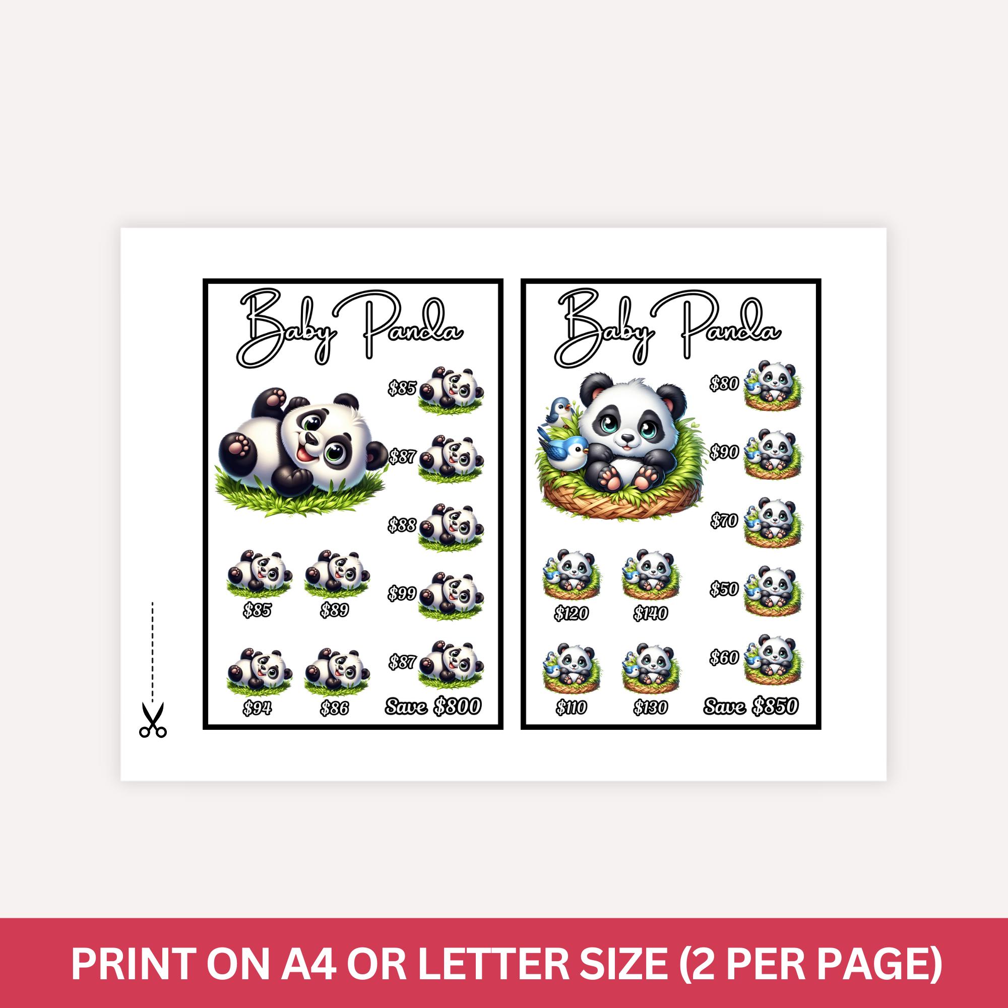Cute Baby Panda Savings Challenge Printable Bundle, Mini A6 Panda ...
