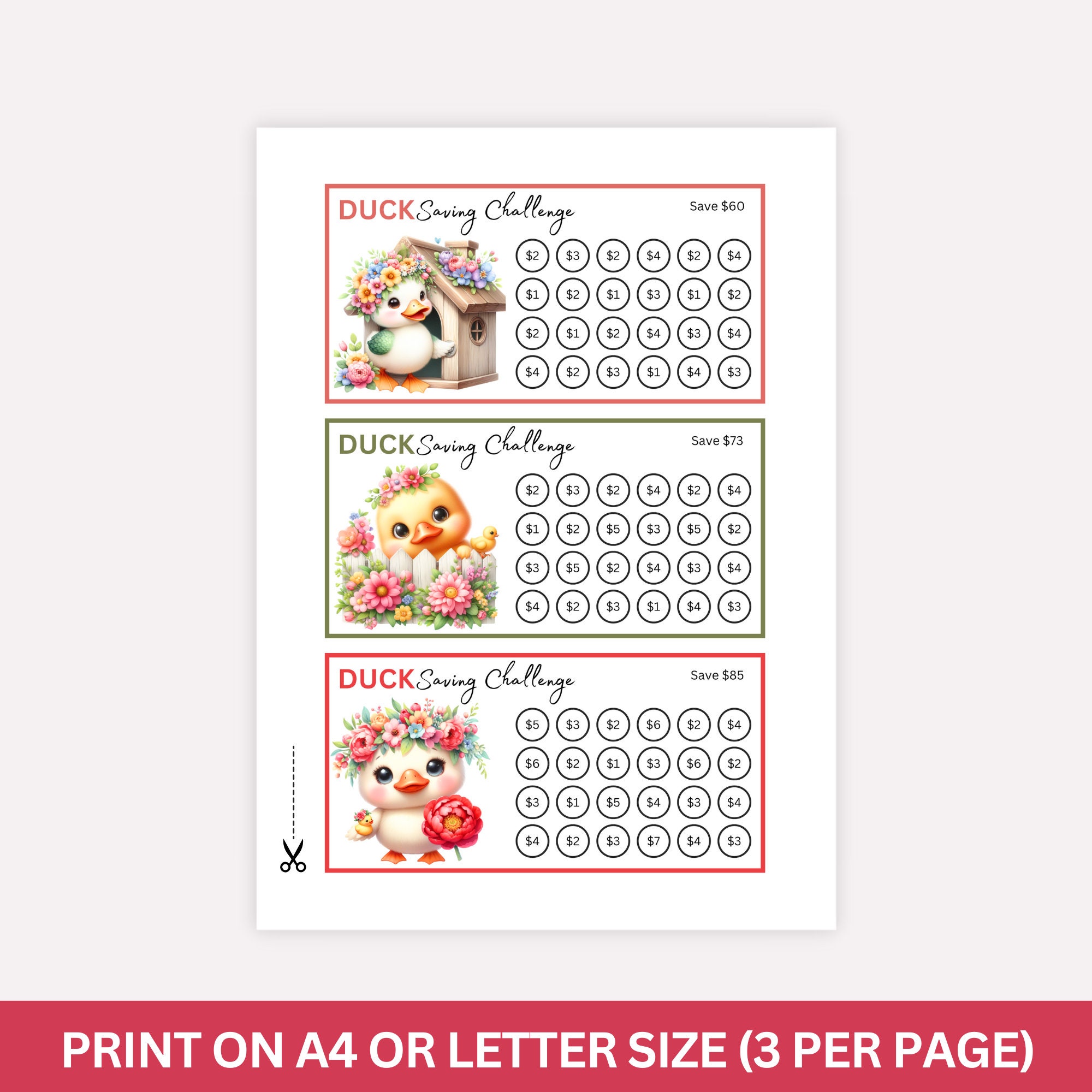 Duck Saving Challenge Printable, Mini A6 Low Income Duck Savings ...