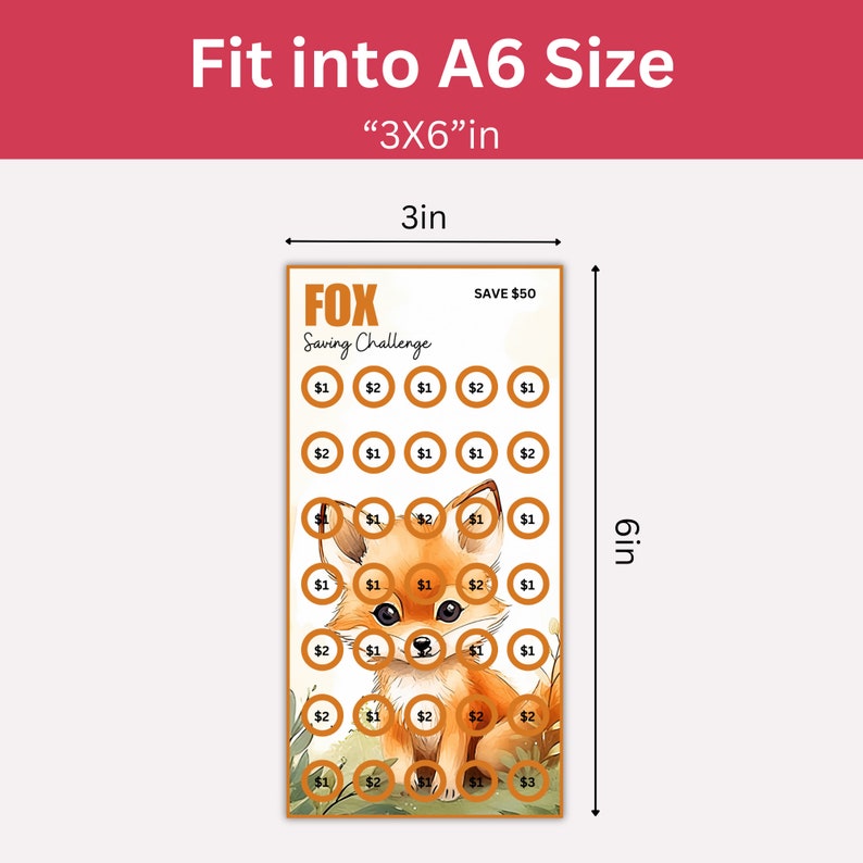 Fox Savings Challenge Printable, Mini A6 Fox Saving Challenges, Fox ...