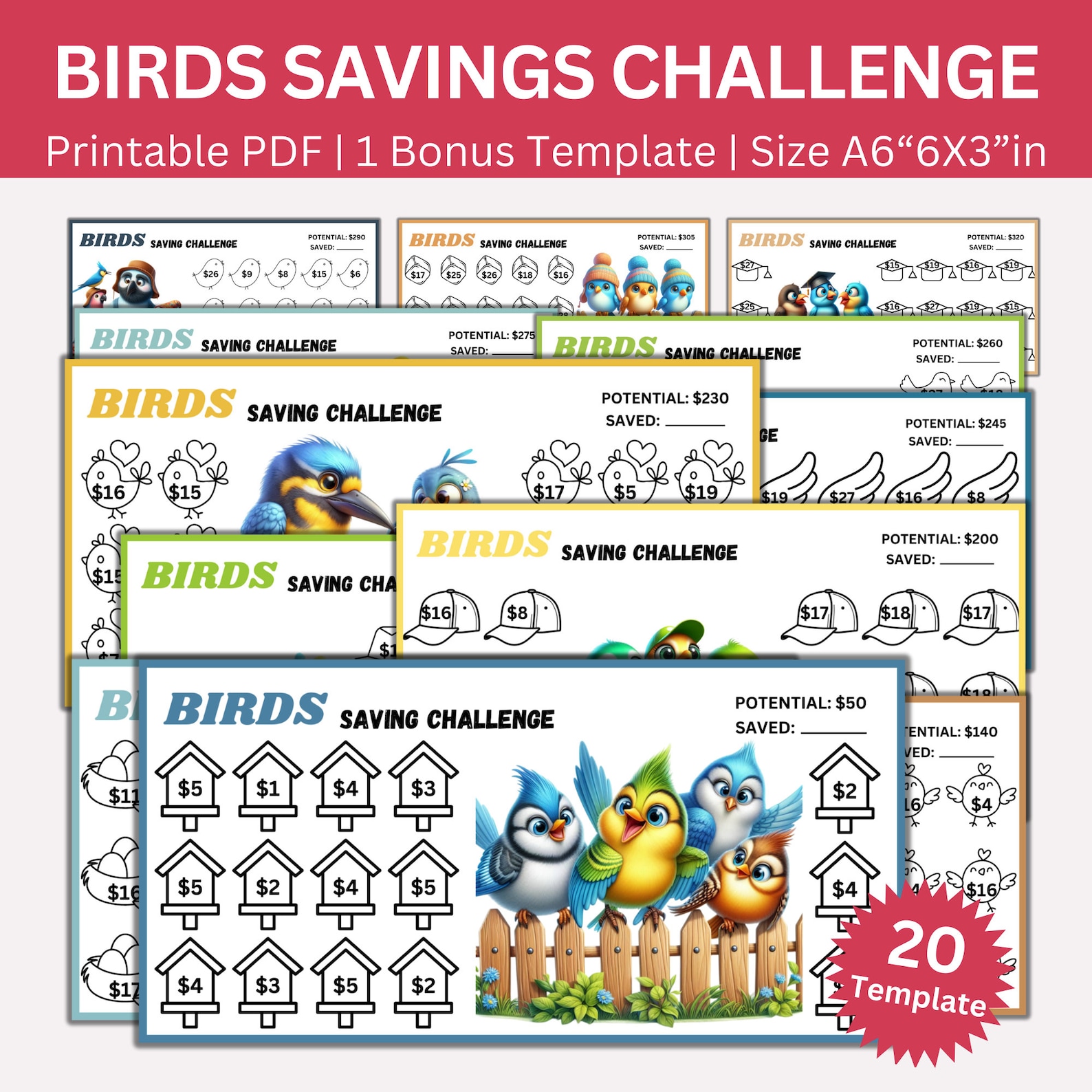 Parrots Saving Challenge Printable Bundle, Mini A6 Low Income Birds ...