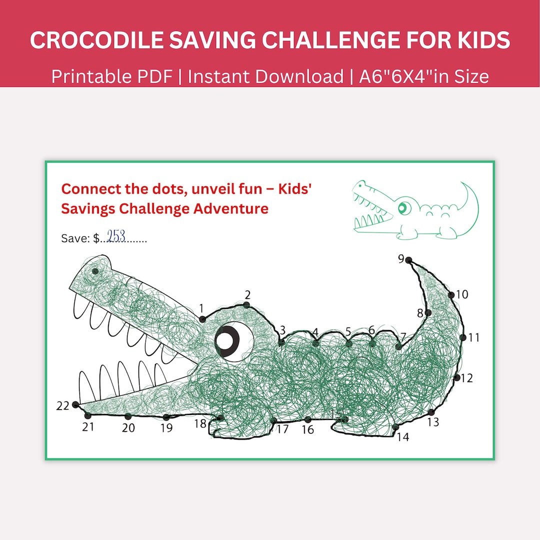 Crocodile Kids Savings Challenge Printable Tracker, A6 Kids Mini Saving ...