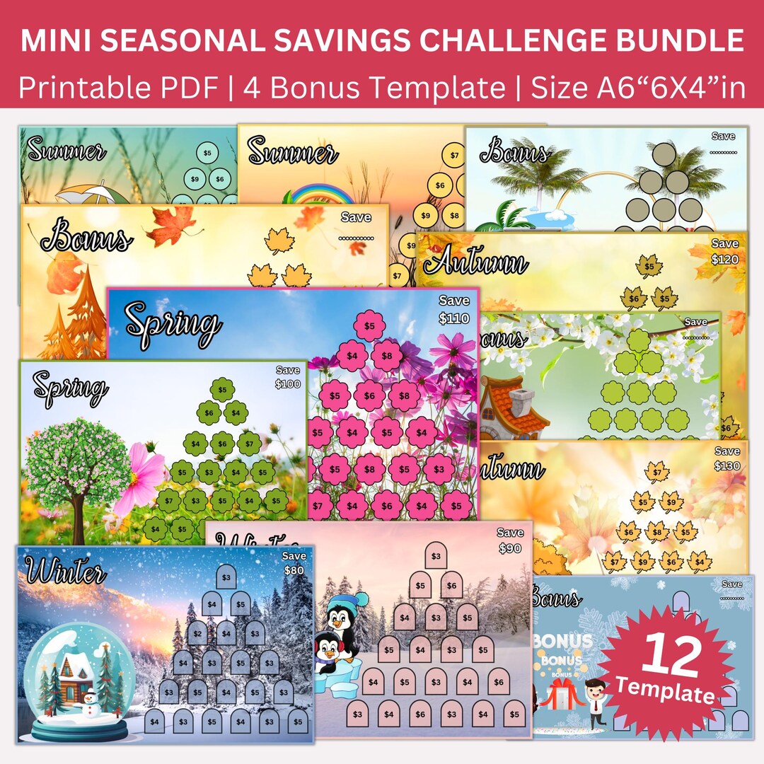 Seasonal Saving Challenge Printable Bundle, Vacation Money Saving ...