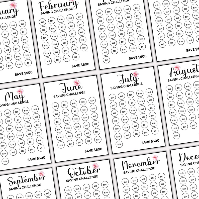 Monthly Savings Challenge Printable & Envelope Cash Tracker, 12 Month ...