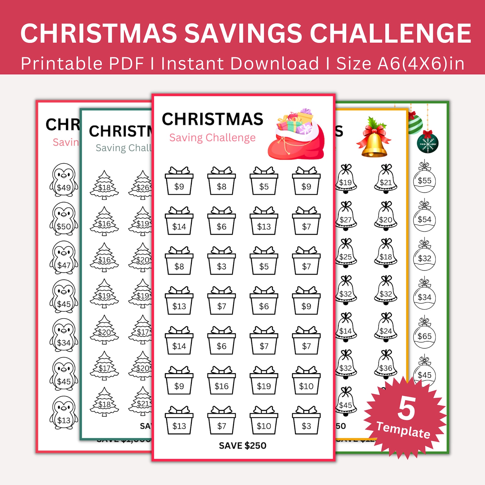 Mini A6 Christmas Savings Challenge Printable, Christmas Saving ...