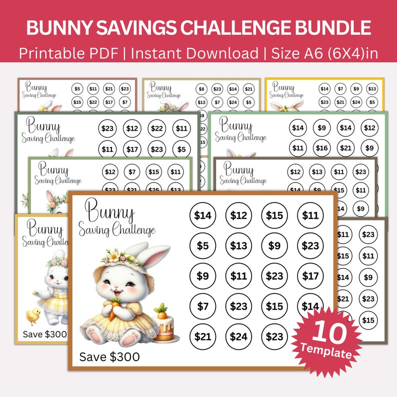 Bunny Savings Challenge Printable, Mini Rabbit Saving Challenge, A6 ...