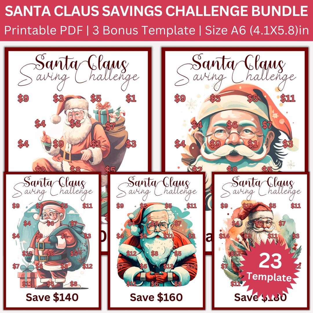 Santa Claus Savings Challenge Bundle Printable, Christmas Savings ...
