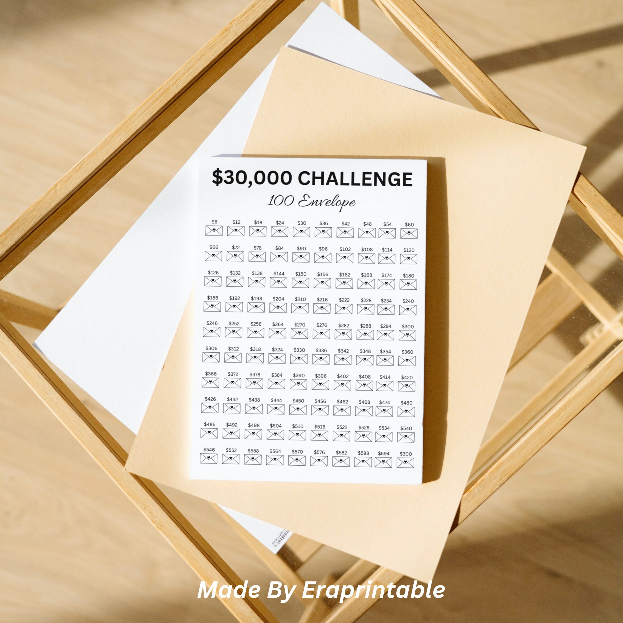 30K 100 Envelope Challenge Printable, 30,000 Saving Tracker, 30K ...